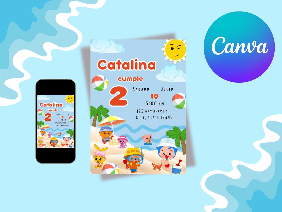 Plim Plim Birthday Invitation, 2nd Beach Theme Party, Summer Birthday ...