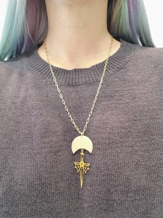 Translucent Glitter Moon Crescent Dagger Gold Paperclip Chain - Etsy