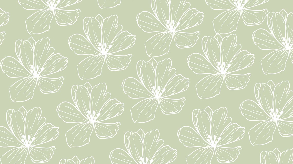 Digital Desktop Wallpaper Sage Green With White Floral - Etsy