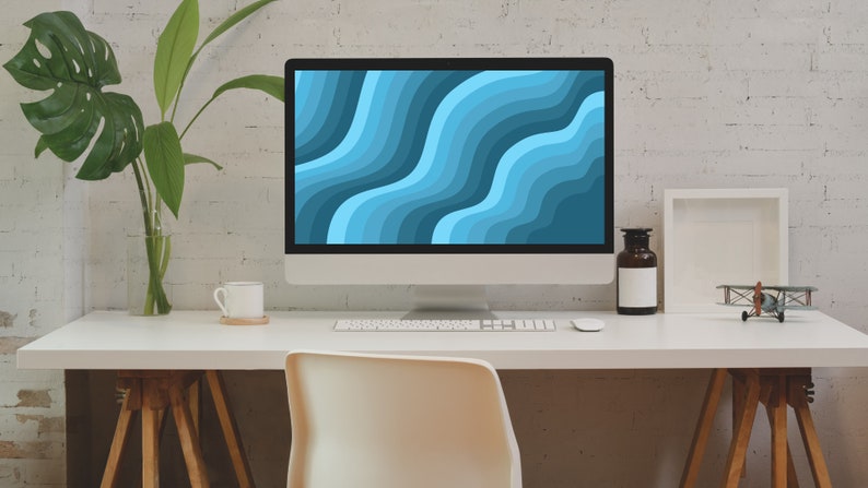 Digital Desktop Wallpaper Blue Waves - Etsy