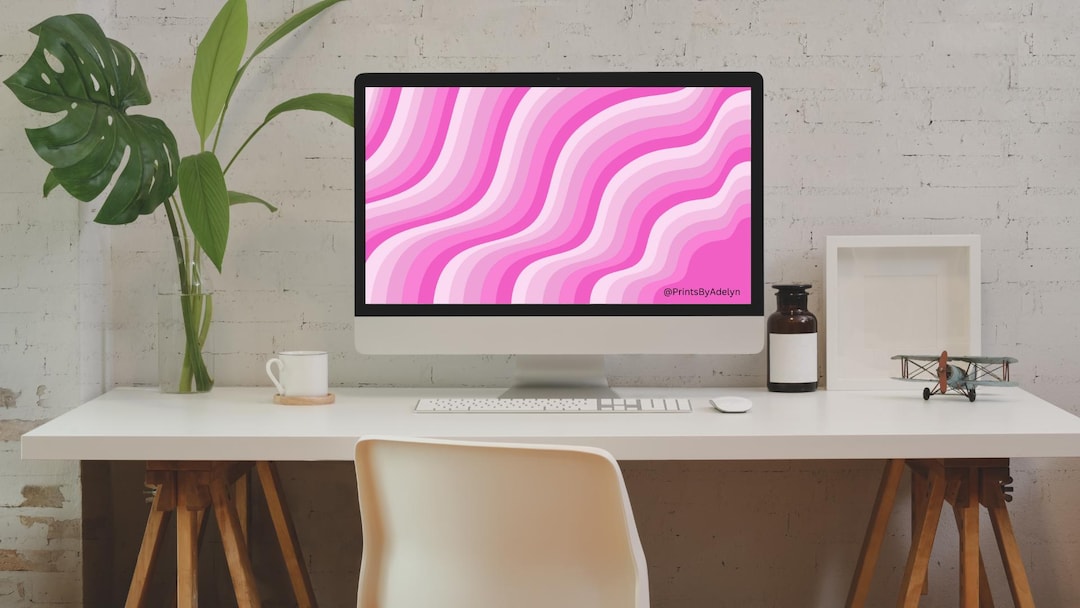 Digital Desktop Wallpaper Pink Waves - Etsy