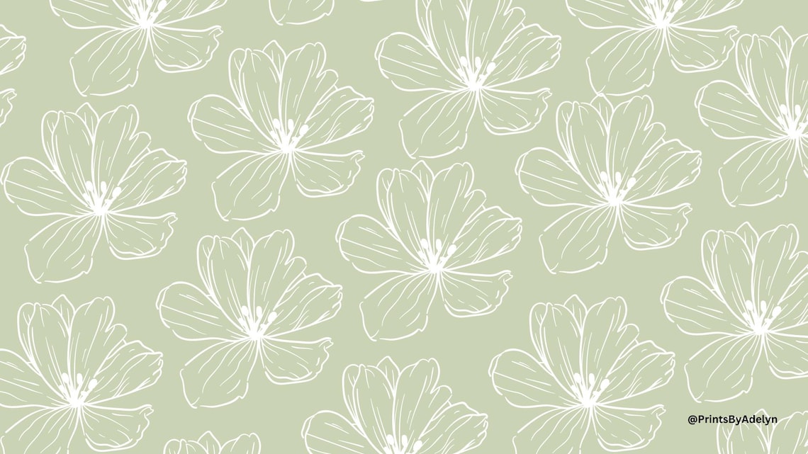Digital Desktop Wallpaper Sage Green With White Floral - Etsy