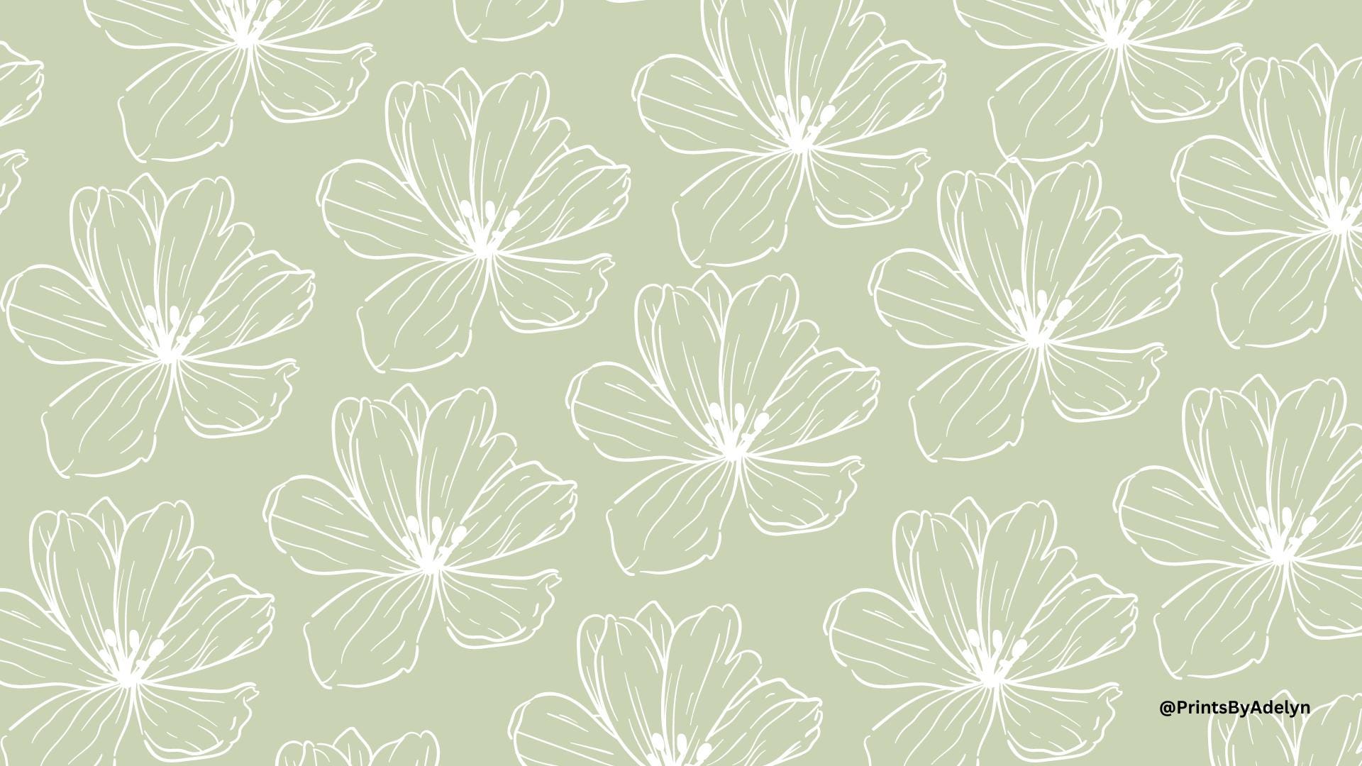 Digital Desktop Wallpaper Sage Green With White Floral - Etsy