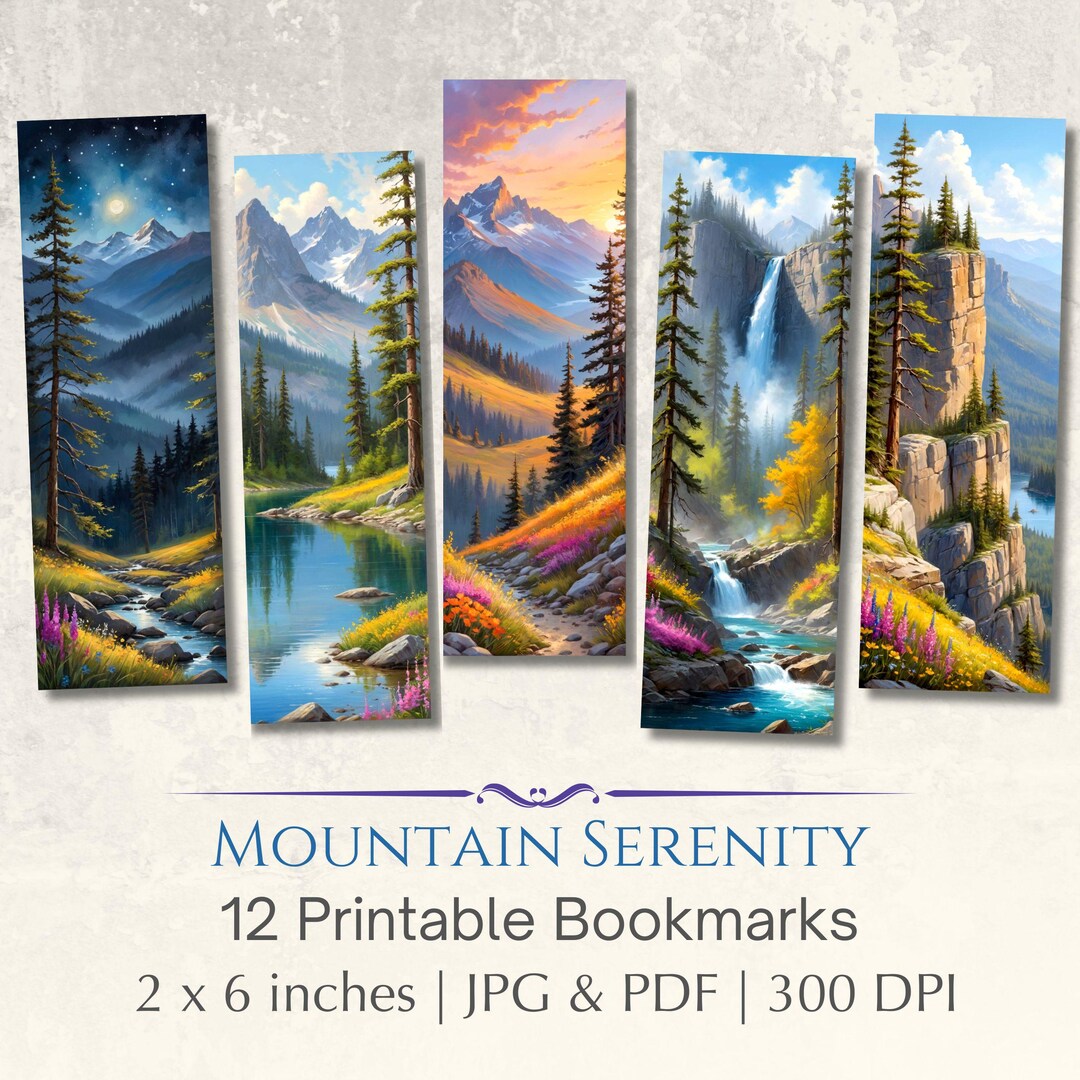 Mountain Serenity Printable Bookmarks, Set of 12, Beautiful Scenic ...