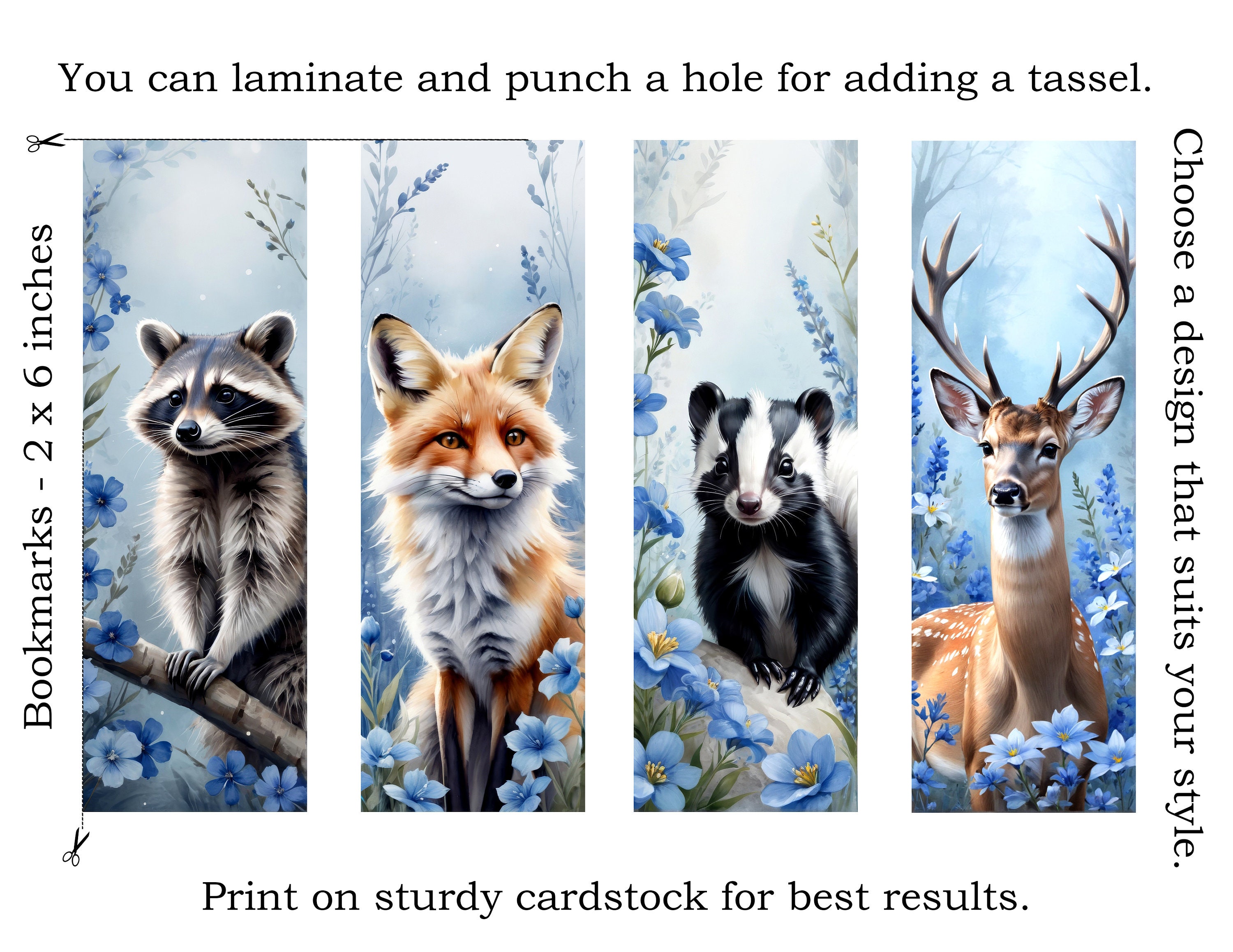 Woodland Animals Bookmarks, Instant Download, Printable Set of 12, Cute ...