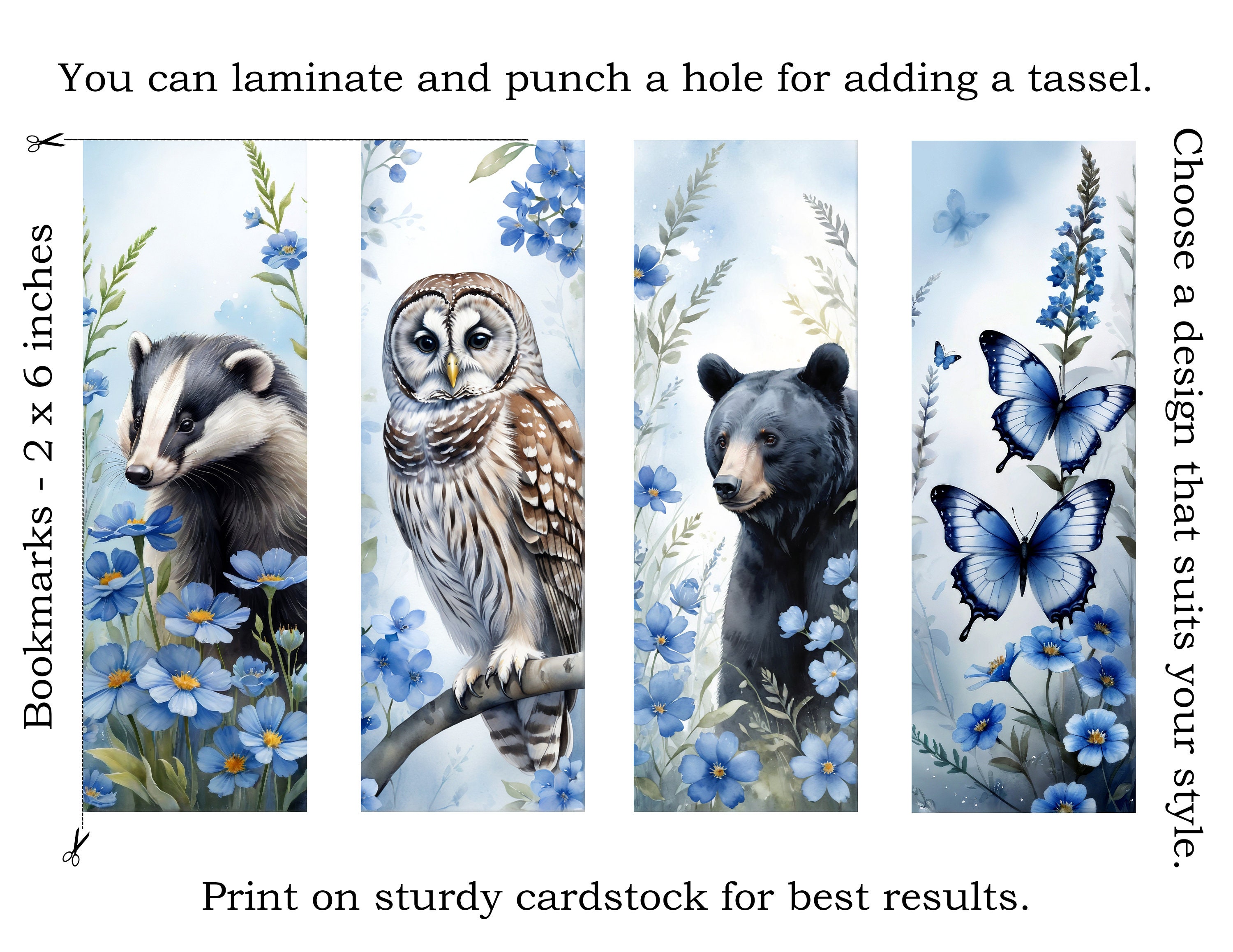 Bookmark Set Woodland Animals Watercolor – Printable Bunny, Fox, Owl ...