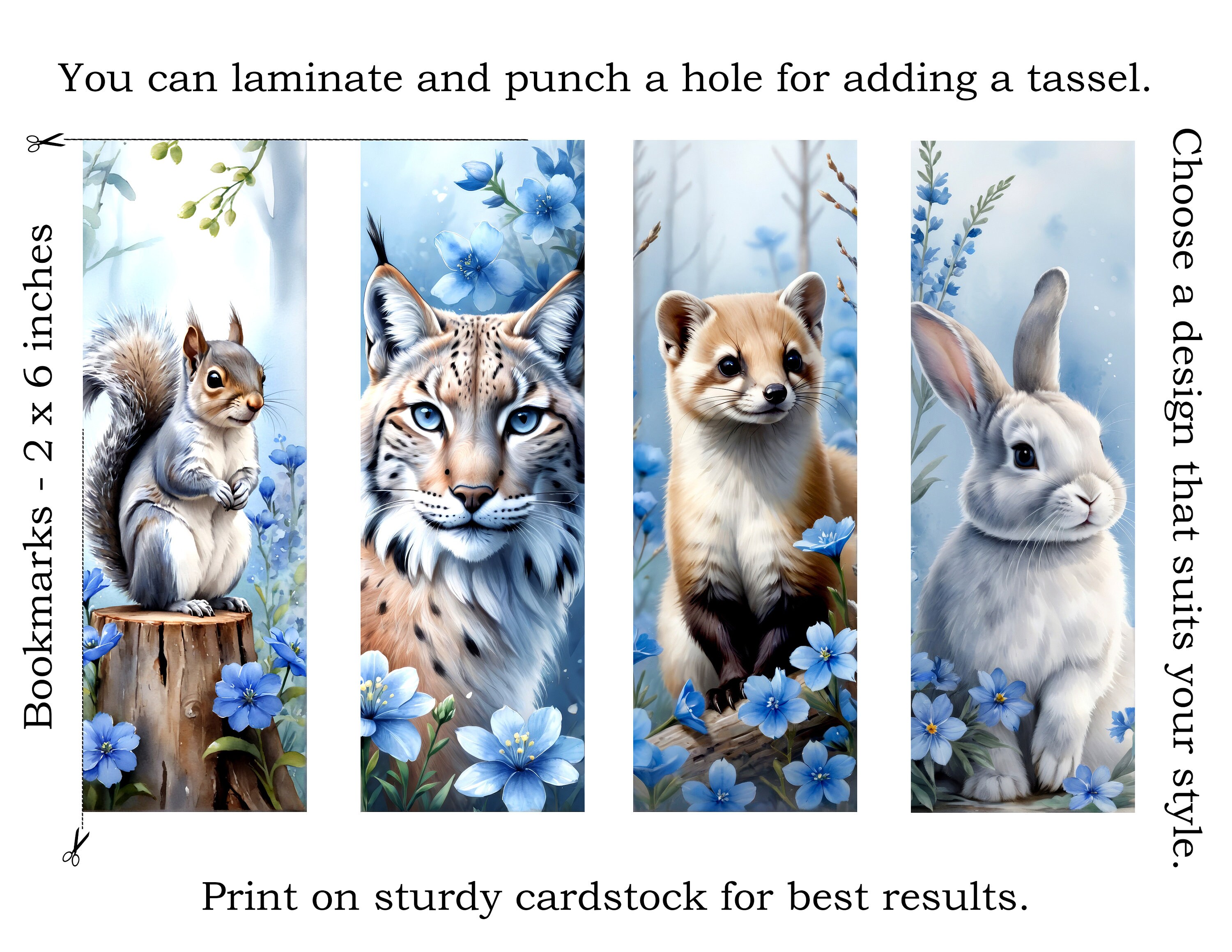 Woodland Animals Bookmarks, Instant Download, Printable Set of 12, Cute ...