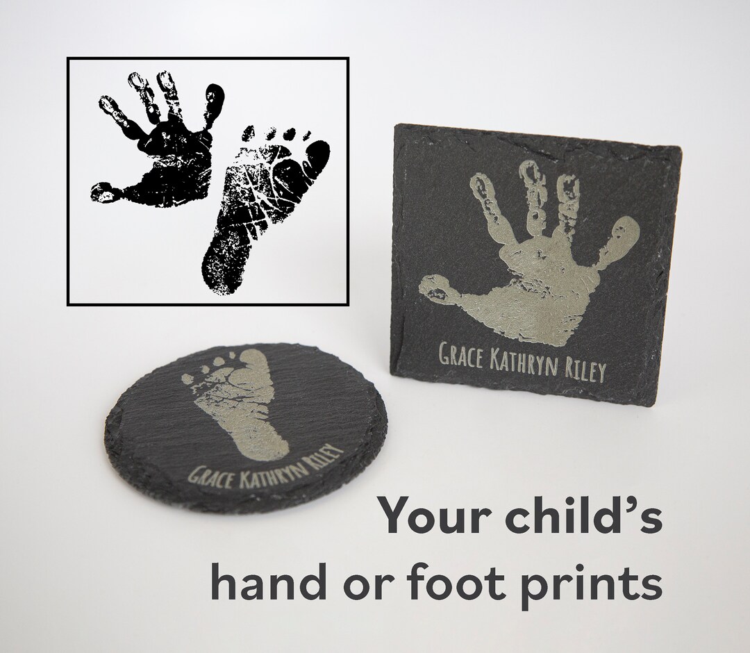 Personalized Child's Hand Print Coasters, Baby's Footprint on 4-inch ...