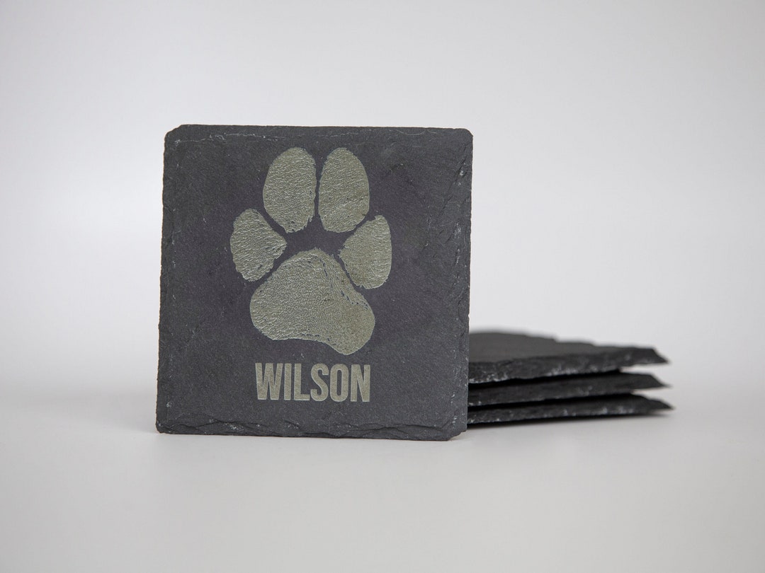 Personalized Paw Print Coasters, Actual Engraved Dog or Cat Pawprint on ...