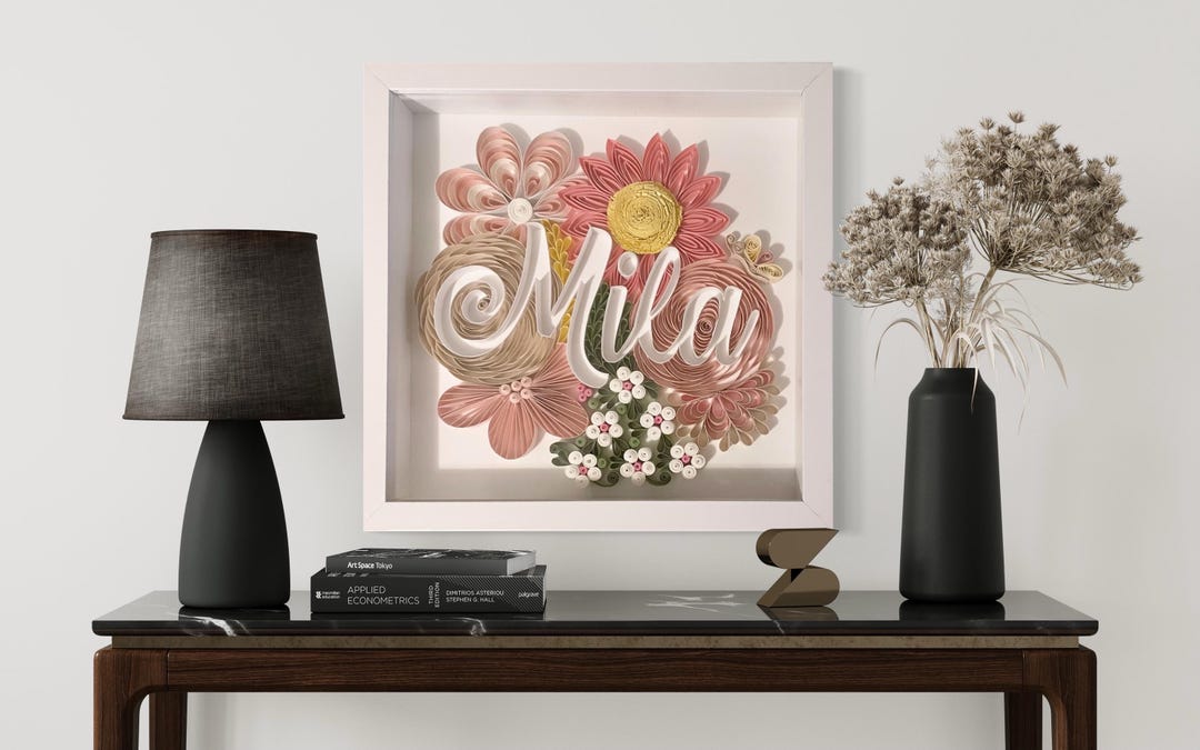 Custom Quilling Paper Art: 3D Name Sign, Framed Floral Wall Decor ...