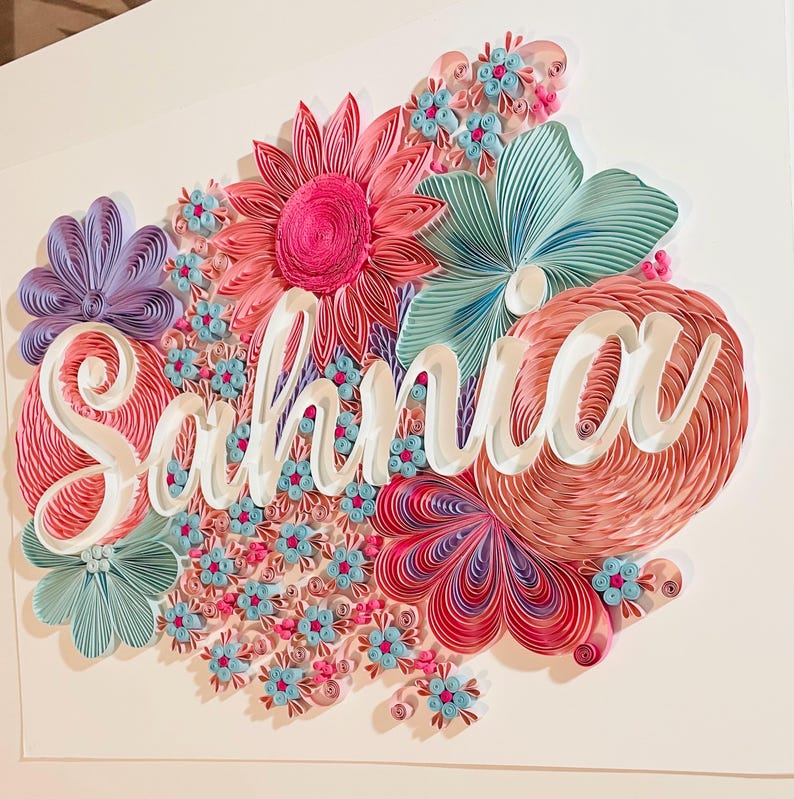 Custom Quilling Paper Art: Personalized Name Sign, Framed 3D Wall Decor ...