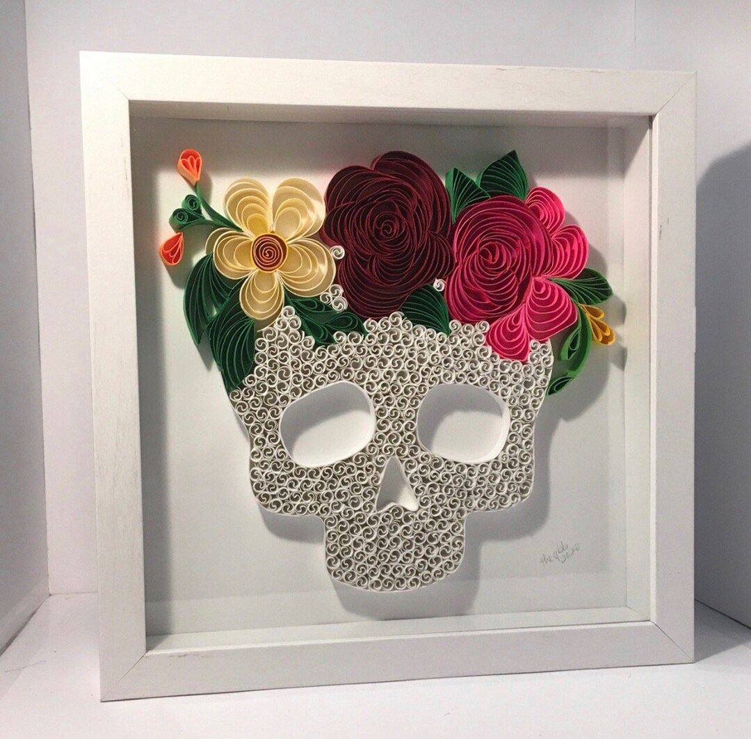 Handmade Quilling Skull Art: Floral Crown, Modern Wall Decor Handamde ...