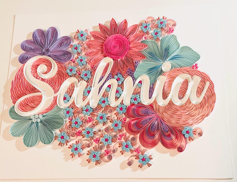 Custom Quilling Paper Art: Personalized Name Sign, Framed 3D Wall Decor ...