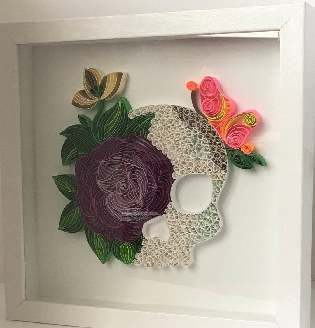 Handmade Quilling Wall Art: Skull, Rose & Butterfly - Framed Paper Art ...