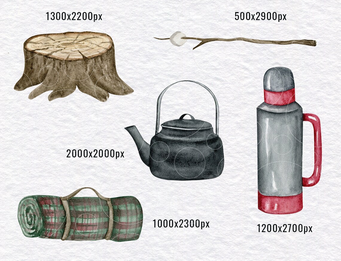 Watercolor Camping Clipart / Hand Drawn Elements / Forest - Etsy