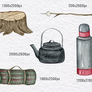 Watercolor Camping Clipart / Hand Drawn Elements / Forest Rest/ Hiking ...