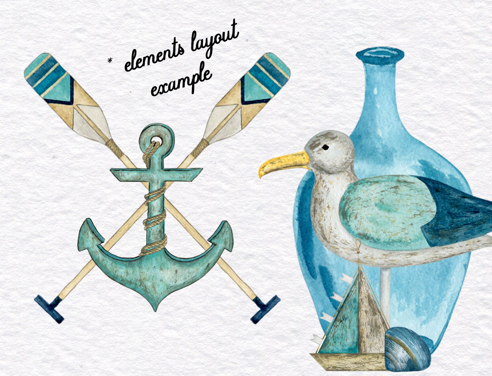 Watercolor Clipart, Nautical Decor, Marine Vintage Elements, Instant ...