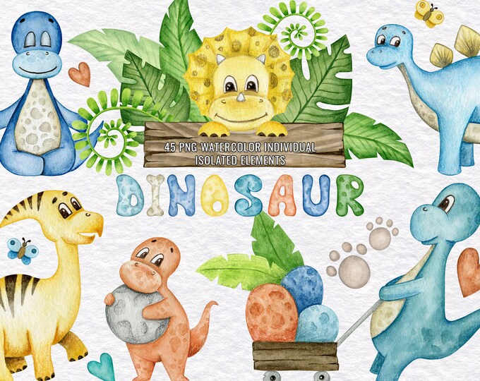 Baby Trex Clip Art. Watercolor PNG Image. Dinosaur Graphic. Baby Shower ...