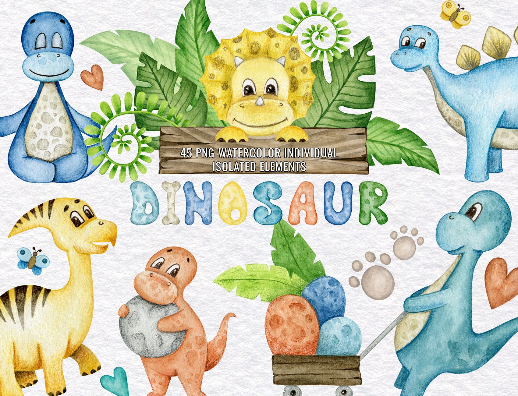 Cute Dinosaur, Watercolor Clipart, Baby Dino, Children Illustration ...