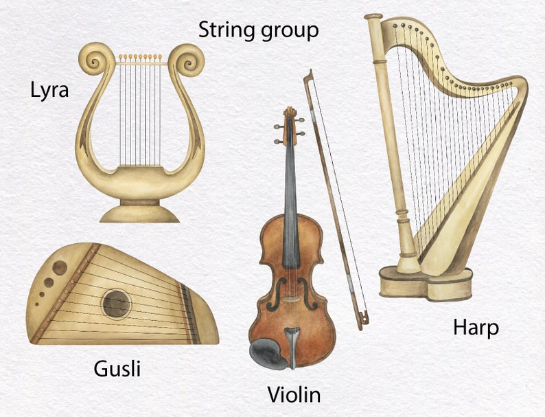 Musical Instruments Set. Watercolor Clipart Collection. Guitar, Violin ...