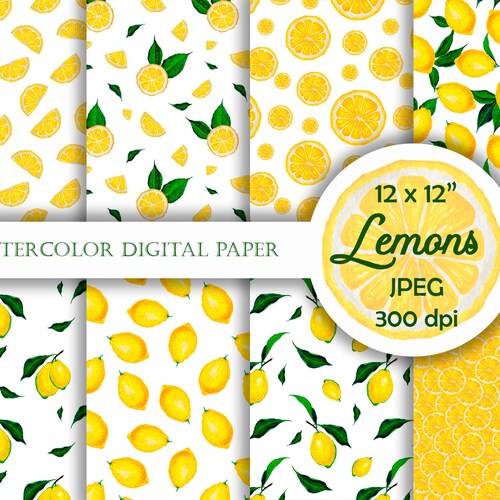 Lemon Digital Paper and Watercolor Seamless Patterndigital - Etsy