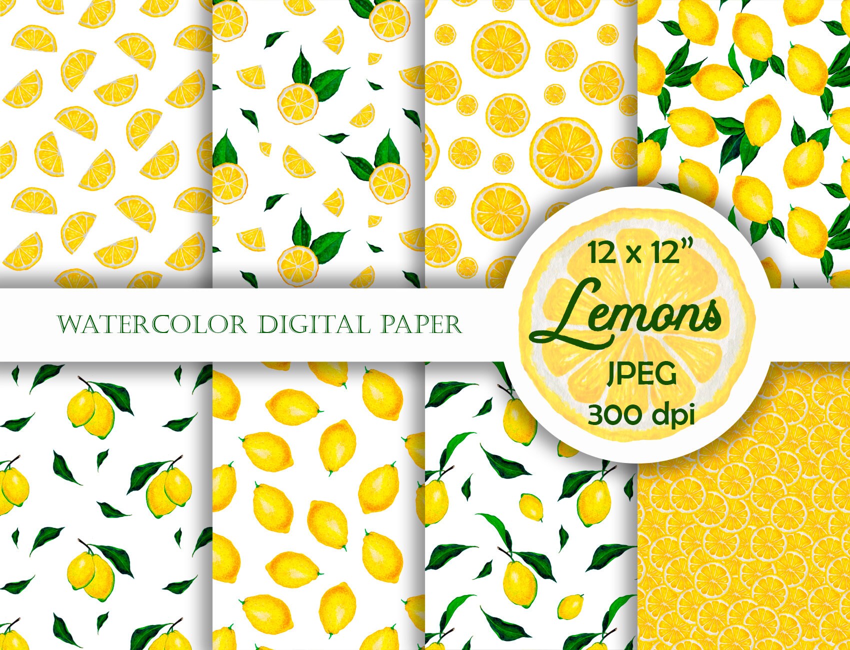 Lemon Digital Paper. Watercolor Seamless Pattern. Kitchen - Etsy