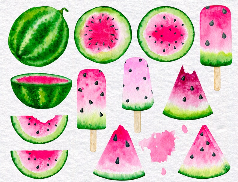 Watermelon Clipart, Watercolor Clipart, Summer Clipart, Watermelon Set ...