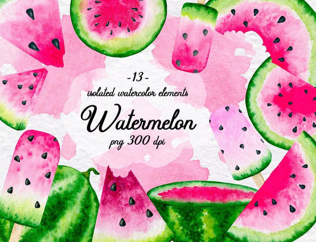 Watermelon Clipart, Watercolor Clipart, Summer Clipart, Watermelon Set ...