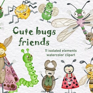 Watercolor Cute Bugs Clipart for Kids. Spider, Butterfly, Hornet ...