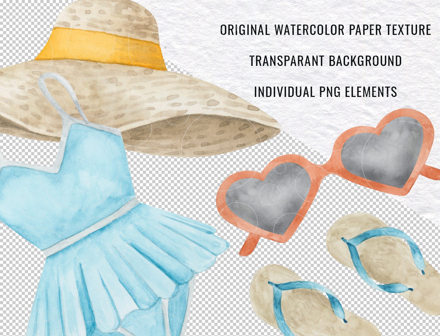 Watercolor Beach Clipart, Summer Vacation, Beach Fashion, Beach Style ...