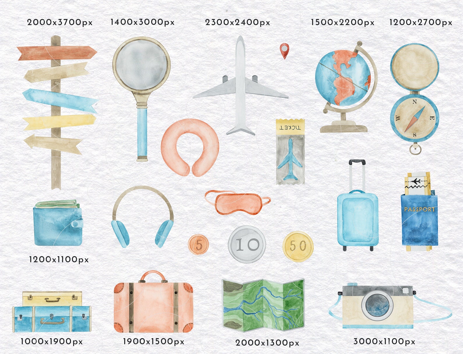 Watercolor Travel Clipart Vacation Trip Vintage Luggage - Etsy