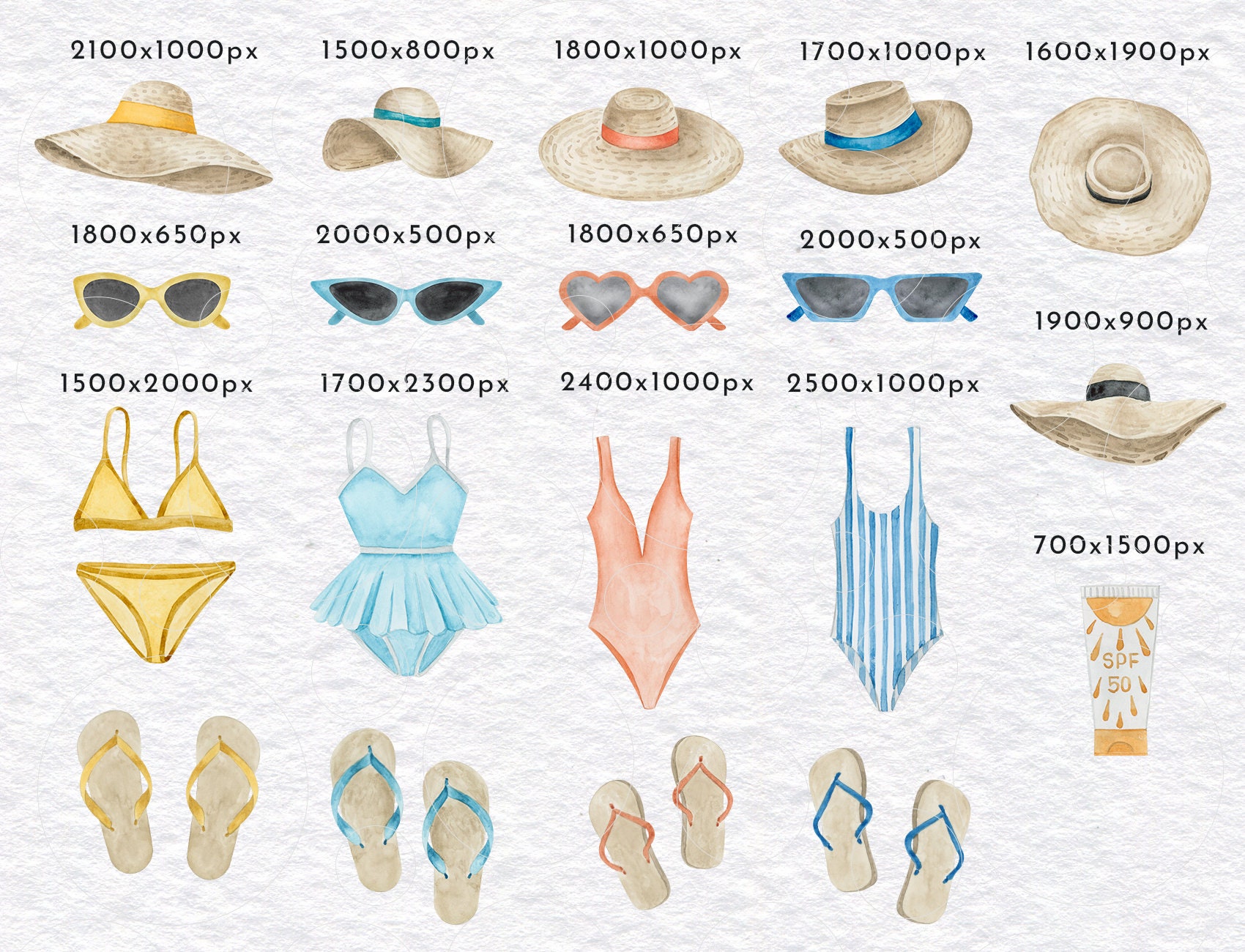 Watercolor Beach Clipart, Summer Vacation, Beach Fashion, Beach Style ...