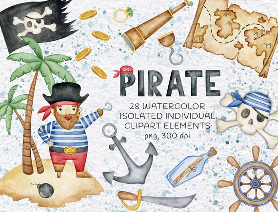 Children Pirate Clipart Watercolor Cute Pirate Collection - Etsy
