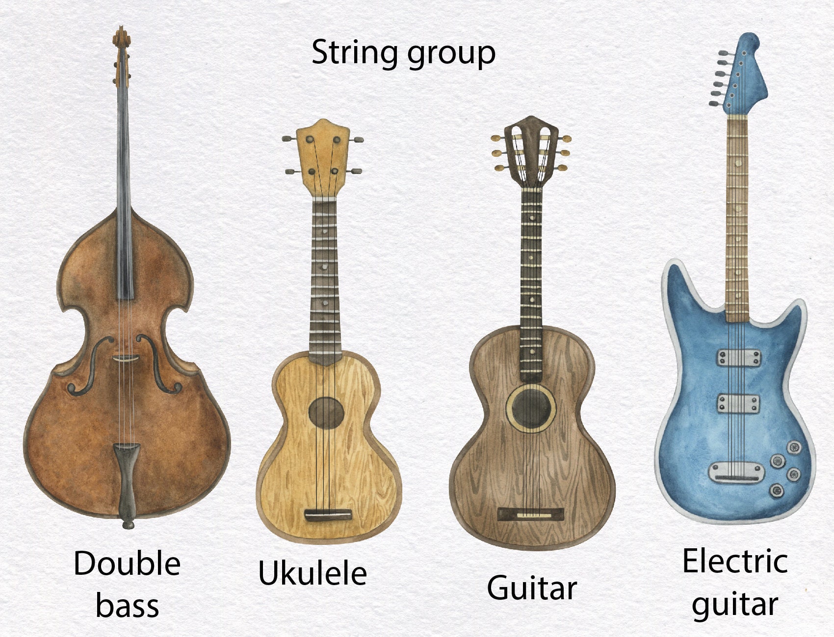 Musical Instruments Set. Watercolor Clipart Collection. Guitar, Violin ...