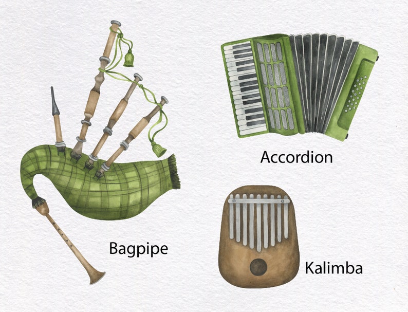Musical Instruments Set. Watercolor Clipart Collection. Guitar, Violin ...