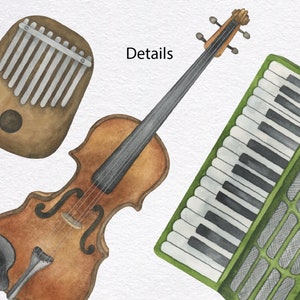 Musical Instruments Set. Watercolor Clipart Collection. Guitar, Violin ...