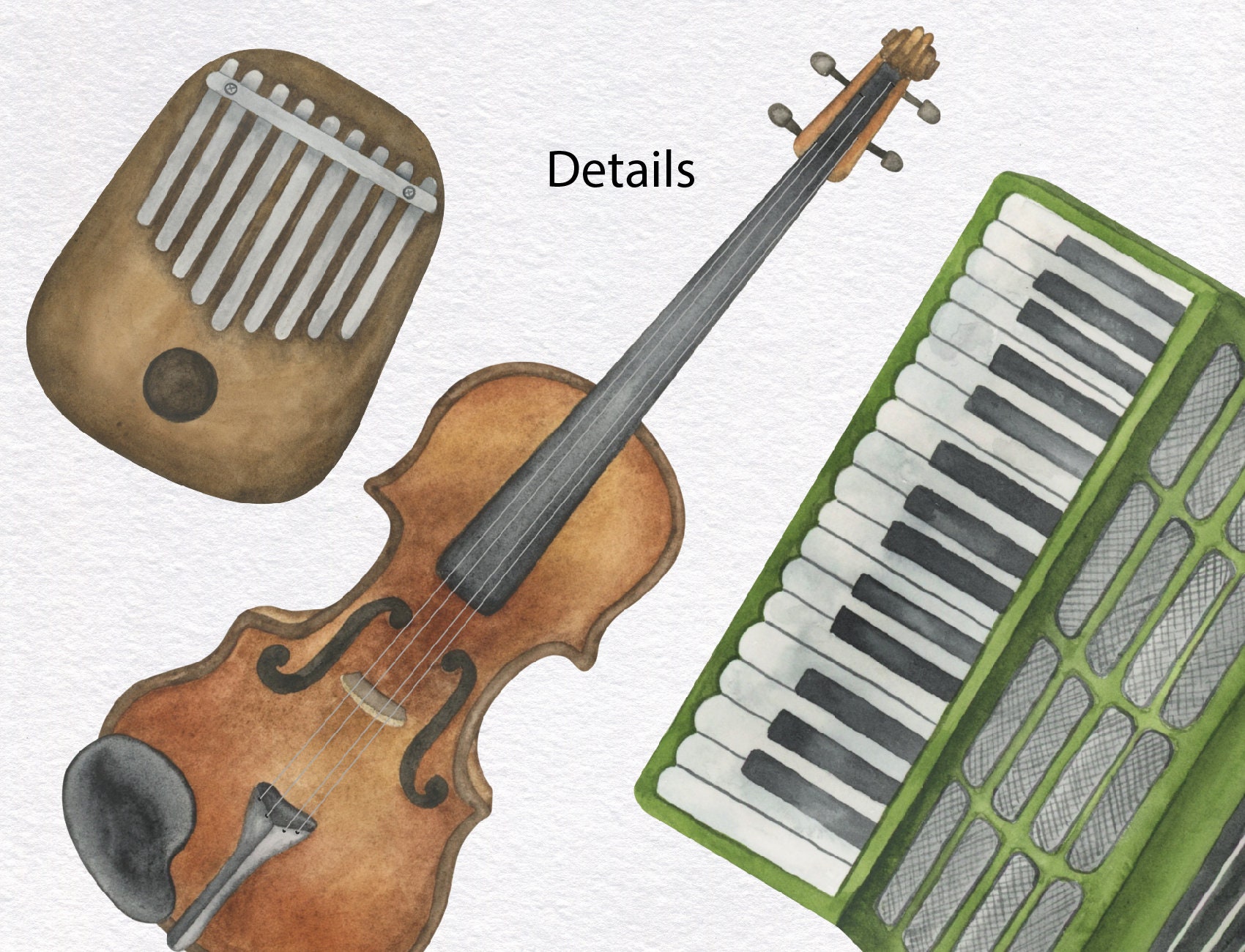Musical Instruments Set. Watercolor Clipart Collection. Guitar, Violin ...
