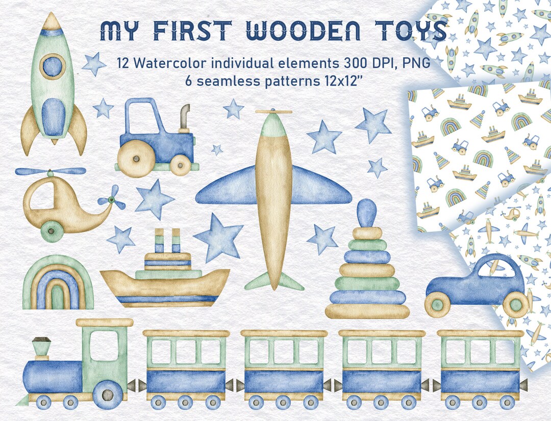 Baby Boy Toys Watercolor Clipart Elements Collection. Baby Shower.kids ...