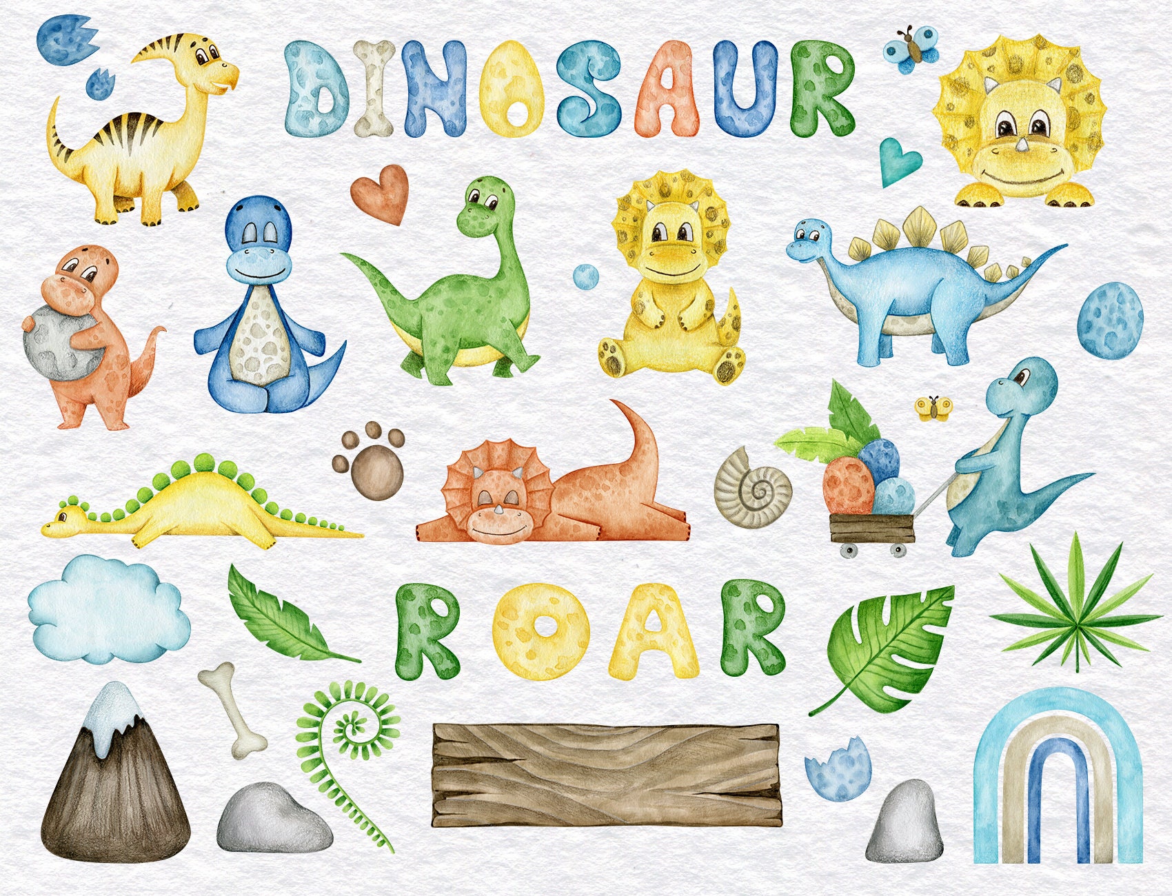 Cute Dinosaur, Watercolor Clipart, Baby Dino, Children Illustration ...