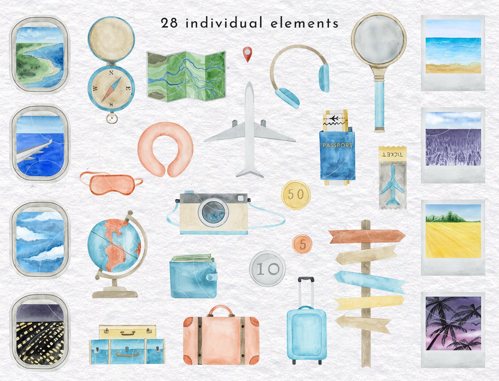 Watercolor Travel Clipart Vacation Trip Vintage Luggage - Etsy