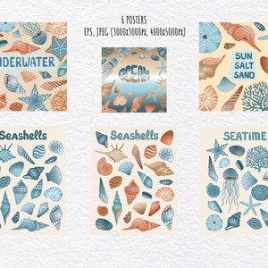Underwater Creatures Vector Collection. Seashell, Starfish Clipart ...