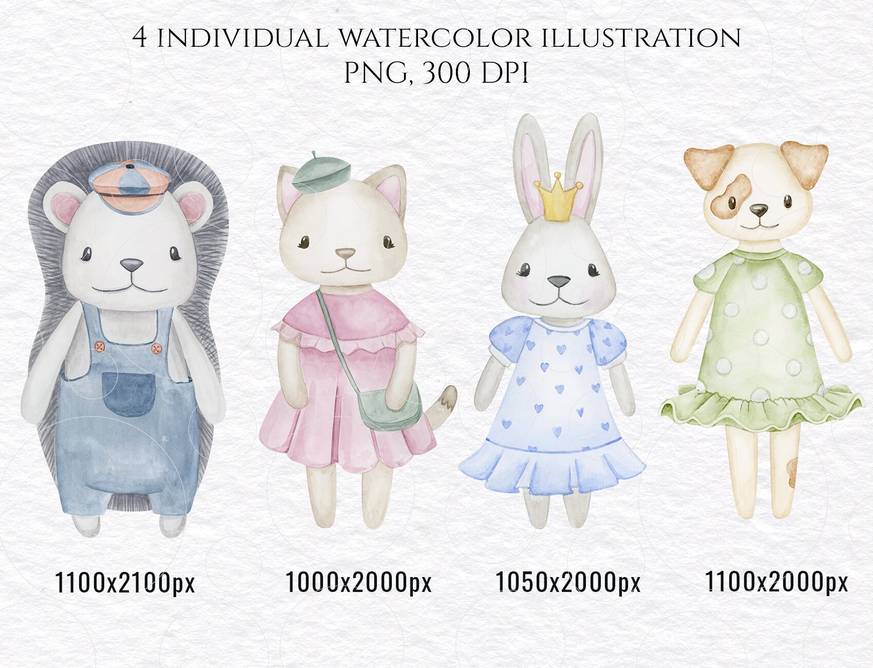 Cute Little Animals, Watercolor Clipart, Baby Animals in Clothes ...