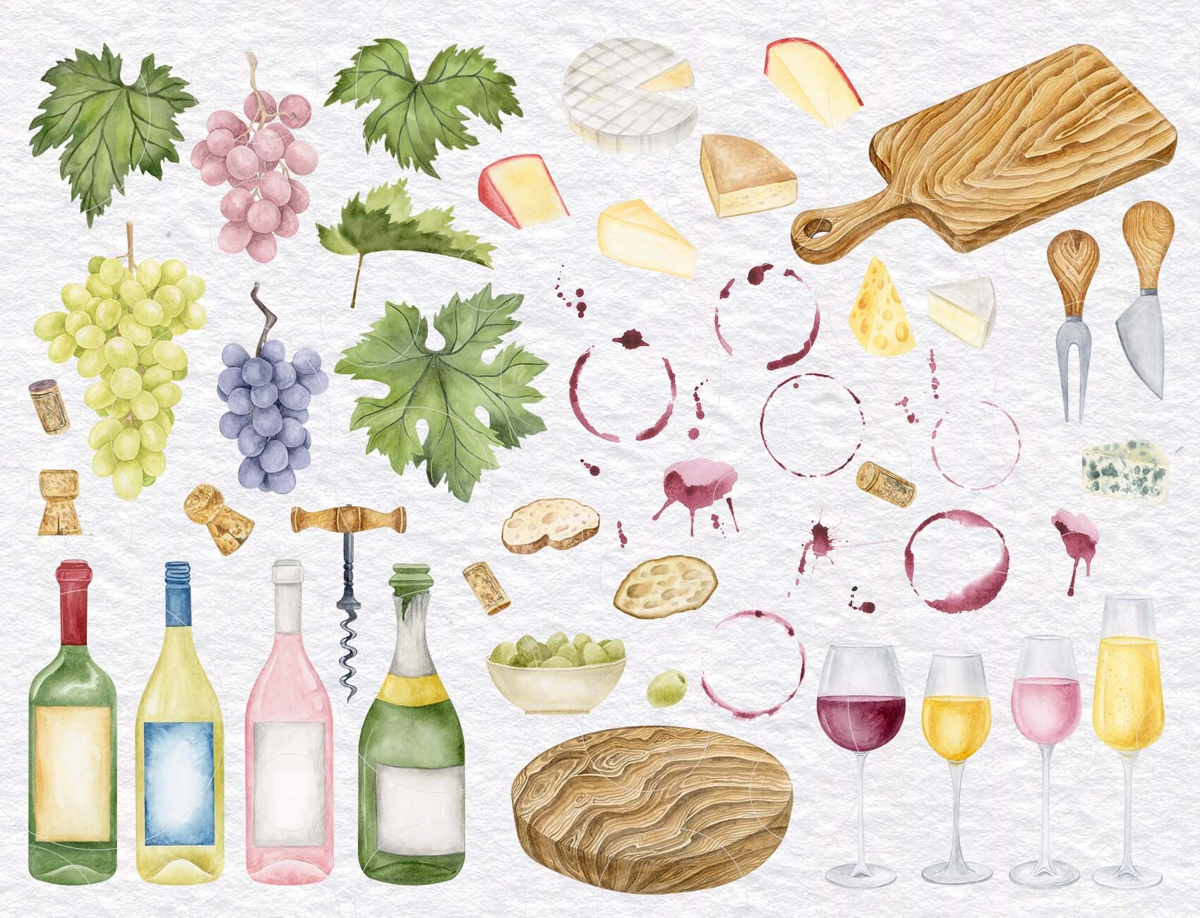 Watercolor Wine Clipart Wine and Cheese Wedding Clipart - Etsy