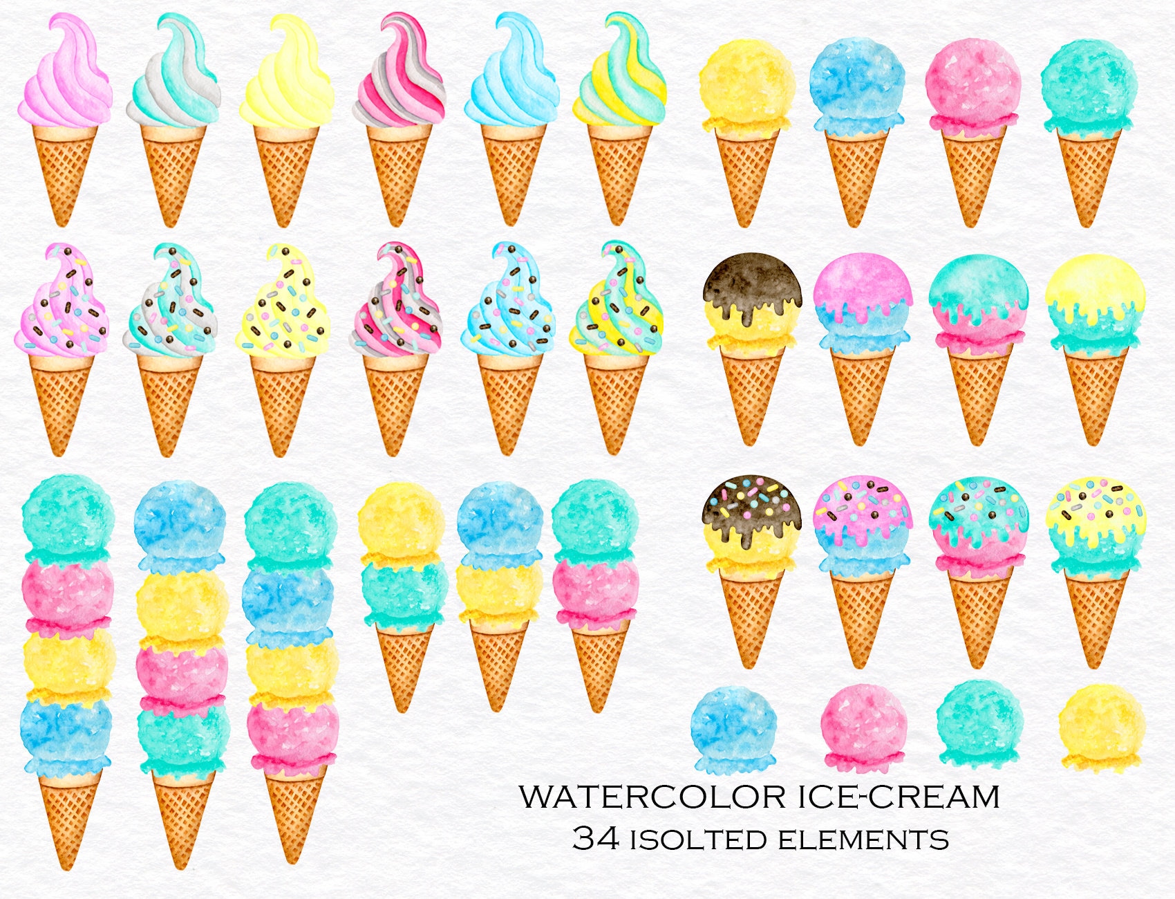 Watercolor Clipart, Sweet Art, Ice Cream Clipart, Instant Download ...