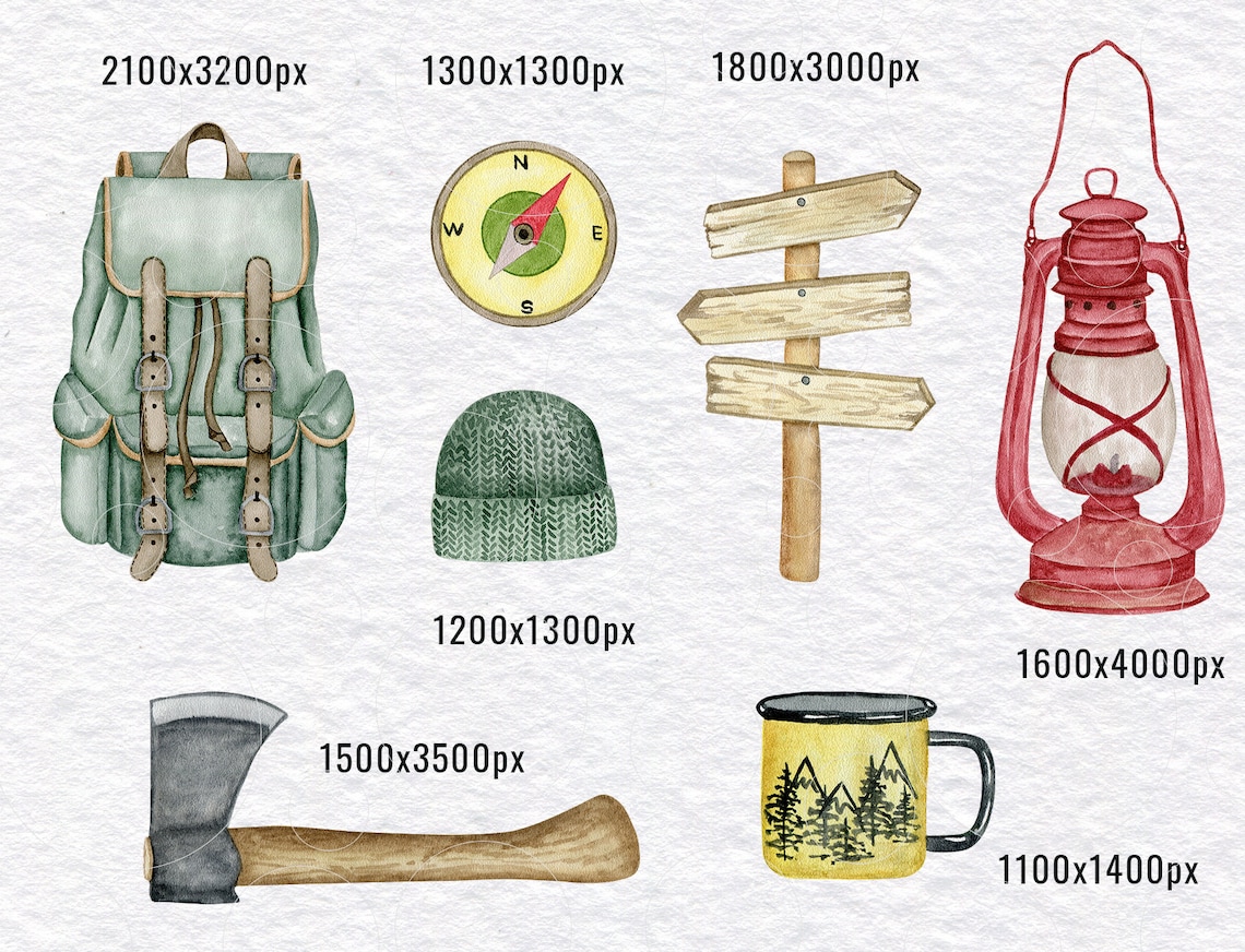 Watercolor Camping Clipart / Hand Drawn Elements / Forest - Etsy