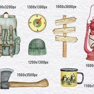 Watercolor Camping Clipart / Hand Drawn Elements / Forest Rest/ Hiking ...