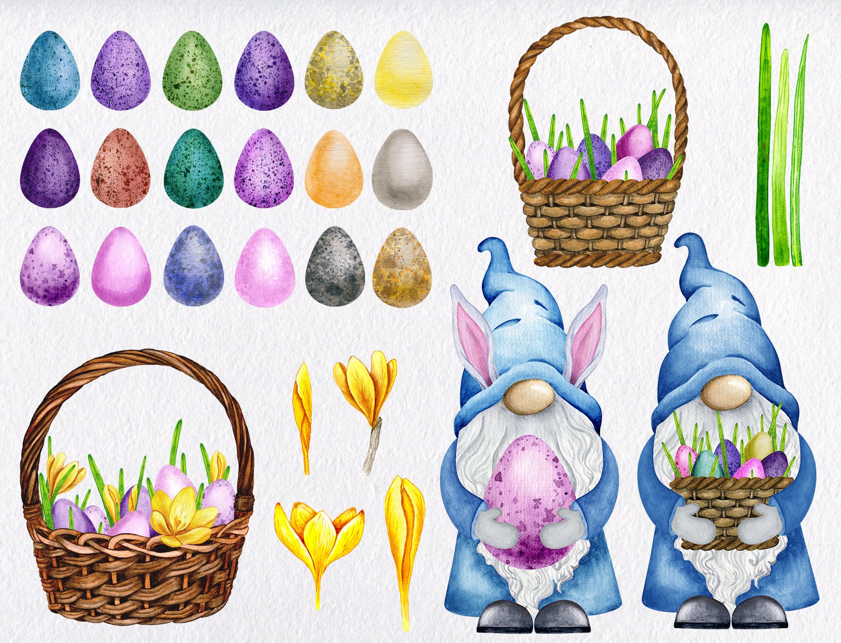 Watercolor Clipart. Easter Gnome, Easter Basket, Easter Eggs, Fairy ...