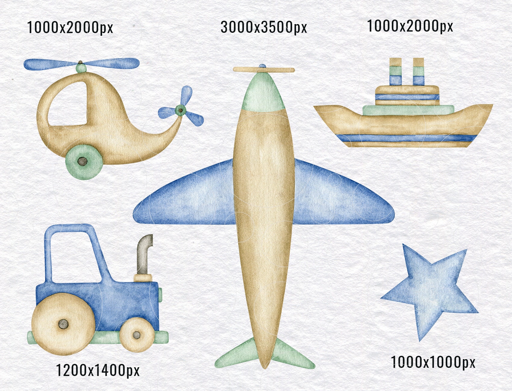 Baby Boy Toys Watercolor Clipart Elements Collection. Baby Shower.kids ...