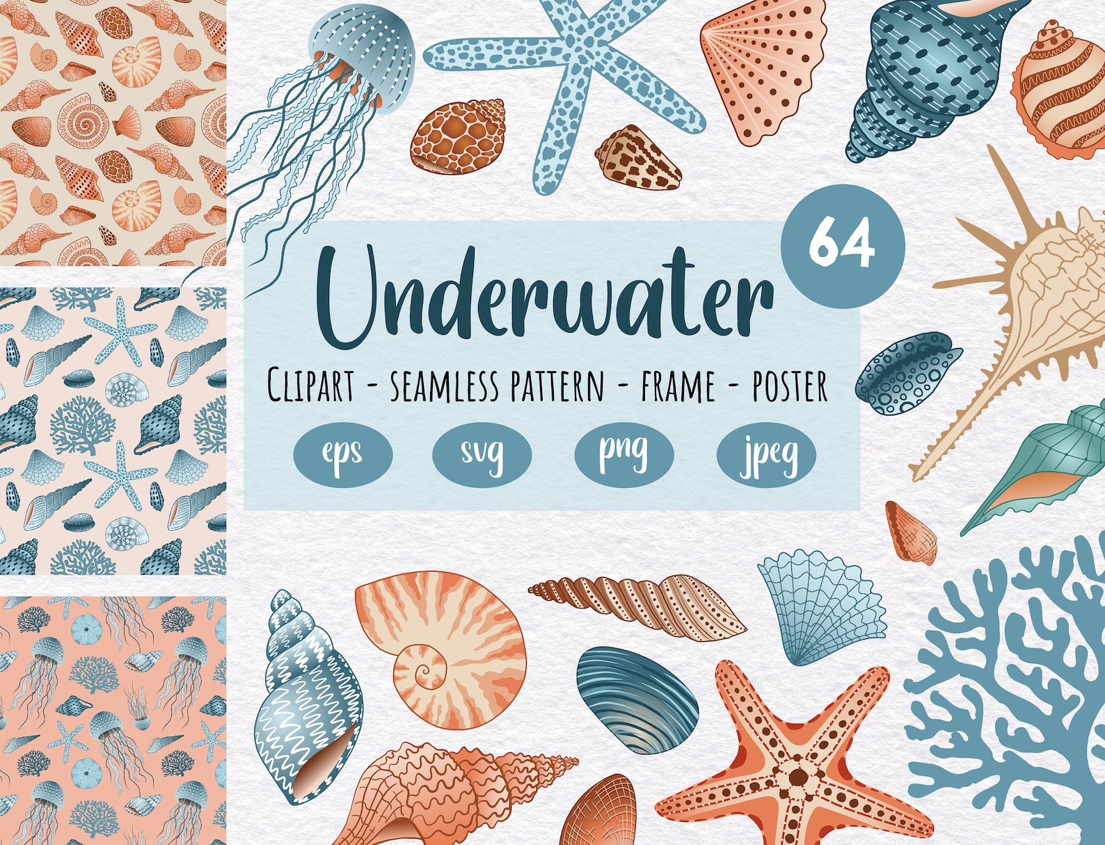 Underwater Creatures Vector Collection. Seashell, Starfish Clipart ...