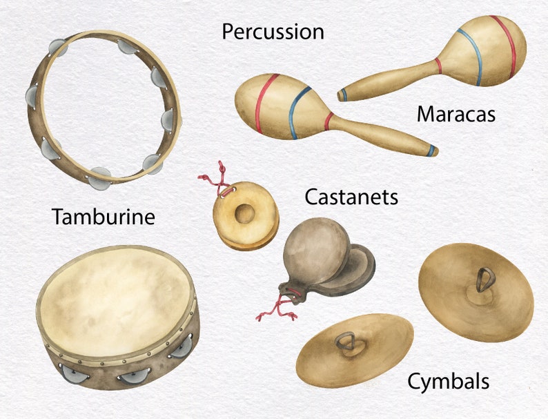 Musical Instruments Set. Watercolor Clipart Collection. Guitar, Violin ...